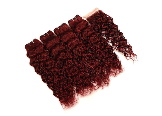 #99J Red Color Restyled Water Wave Hair Extensions For Ladies Customized Length