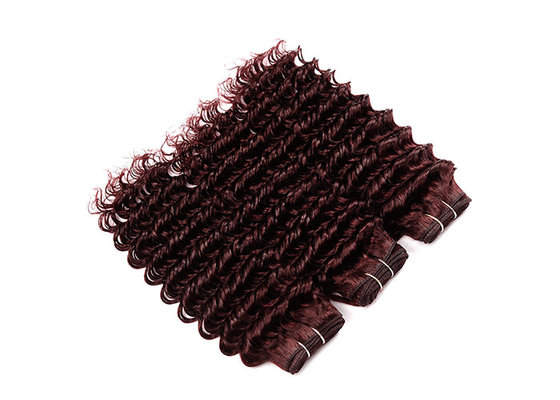 Burgundy Deep Wave Human Hair Weave , Long Deep Wave Virgin Hair With Closure