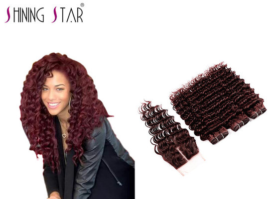 Burgundy Virgin Peruvian Hair Bundles With Closure No Synthetic Hair Mixed