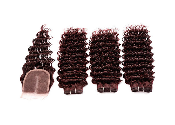 Burgundy Virgin Peruvian Hair Bundles With Closure No Synthetic Hair Mixed