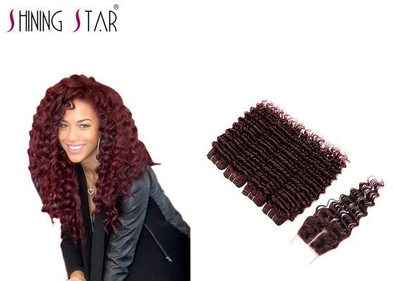 Unprocessed Indian Deep Wave Human Hair , Healthy Ends Burgundy Indian Hair
