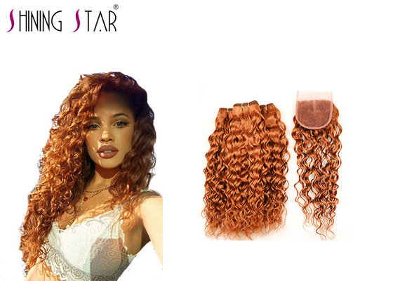 Gold Water Wave Hair Extensions , Healthy Water Wave Bundles With Closure