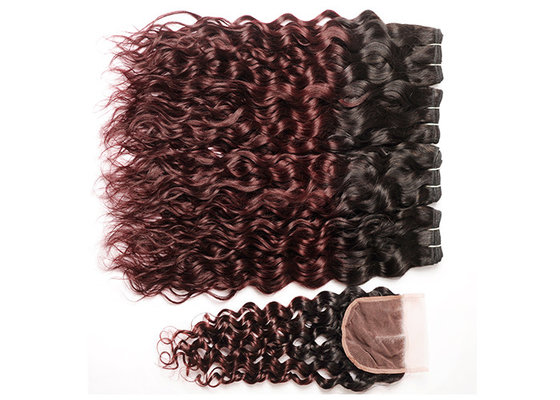 Water Wave #1BBug Color 100% Human Hair For 4 Bundles With Closure