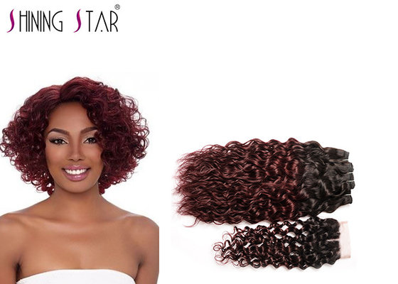 3 Bundles with closure Ombre 1BBUG Color Water Wave Weave Human Hair
