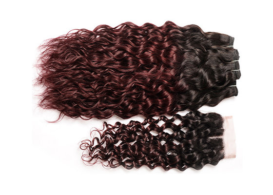 3 Bundles with closure Ombre 1BBUG Color Water Wave Weave Human Hair