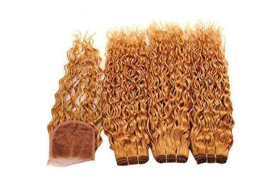 3 Bundles Virgin Water Wave Hair Extensions With Closure Blonde Color 27