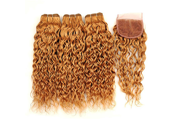 3 Bundles Virgin Water Wave Hair Extensions With Closure Blonde Color 27