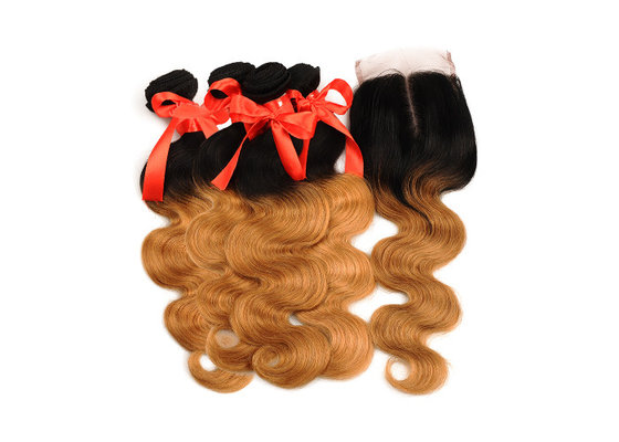 Body Wave Weave With Closure 4 Bundles Human Hair Extension Ombre Blonde