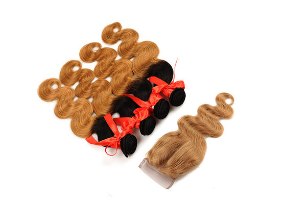 Body Wave Weave With Closure 4 Bundles Human Hair Extension Ombre Blonde