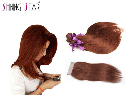 Red Brown Straight 3 Bundles Human Hair / Straight Human Hair Weave 10-26 Inch