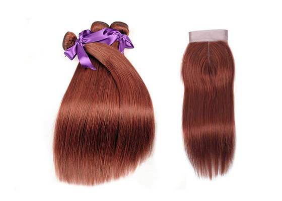 Red Brown Straight 3 Bundles Human Hair / Straight Human Hair Weave 10-26 Inch
