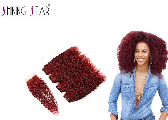 99J Red Curly Weave Hair Extensions , Burgundy Natural Curly Hair Extensions