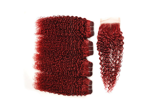 99J Red Curly Weave Hair Extensions , Burgundy Natural Curly Hair Extensions