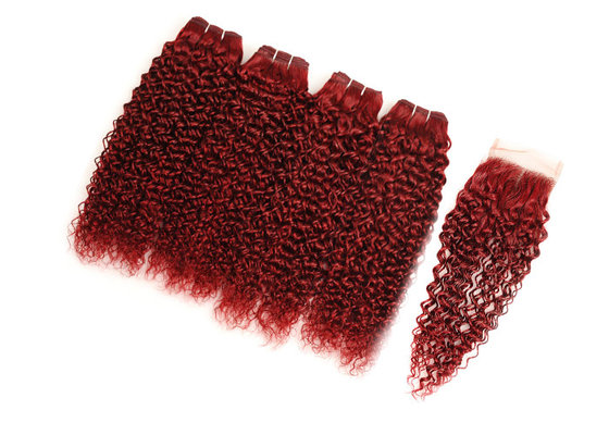 99J Red Curly Weave Hair Extensions , Burgundy Natural Curly Hair Extensions