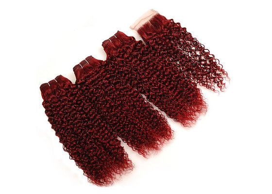 Brazilian Hair Bundles Kinky Wave #99J Red 3 Bundles With Closure Burgundy Color
