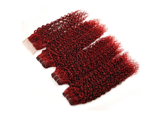 Brazilian Hair Bundles Kinky Wave #99J Red 3 Bundles With Closure Burgundy Color