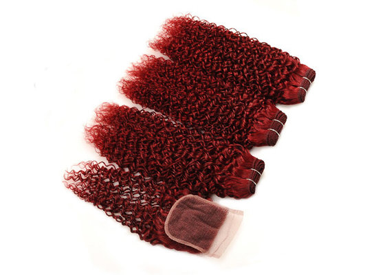 Remy Malaysian Hair Weave Bundles / Burgundy Malaysian Hair Curly Hair Weft