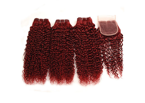Remy Malaysian Hair Weave Bundles / Burgundy Malaysian Hair Curly Hair Weft