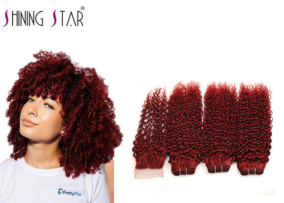 Remy Malaysian Hair Weave Bundles / Burgundy Malaysian Hair Curly Hair Weft