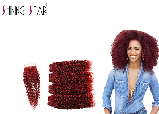 Brazilian Human Hair #99j Red Color Water Wave 4 Bundles With Closure