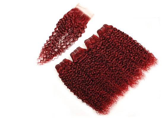 Brazilian Human Hair #99j Red Color Water Wave 4 Bundles With Closure
