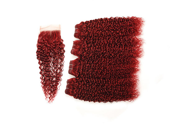 Brazilian Human Hair #99j Red Color Water Wave 4 Bundles With Closure