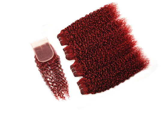 99J Red Malaysian Hair Bundles With Closure 100% Human Hair 8A Grade