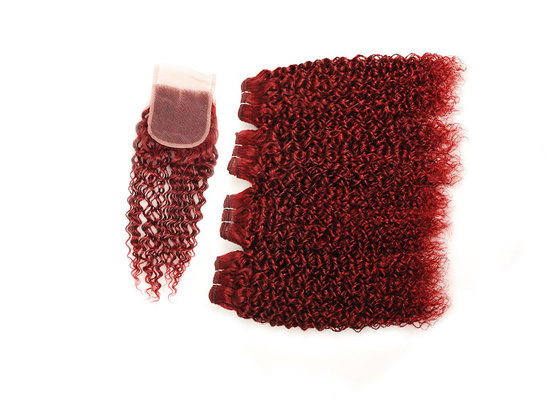 99J Red Malaysian Hair Bundles With Closure 100% Human Hair 8A Grade