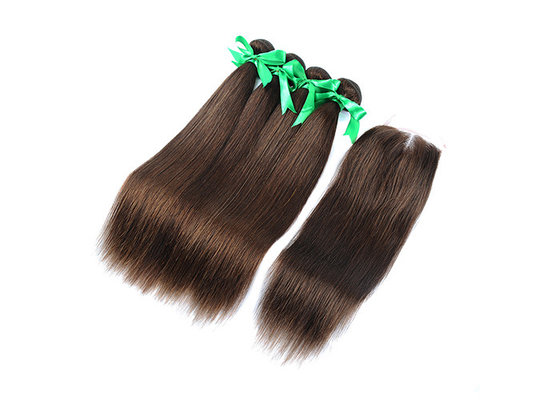 Brazilian 4 Color Straight Hair Bundles With Closure 4 Bundles Brown Color
