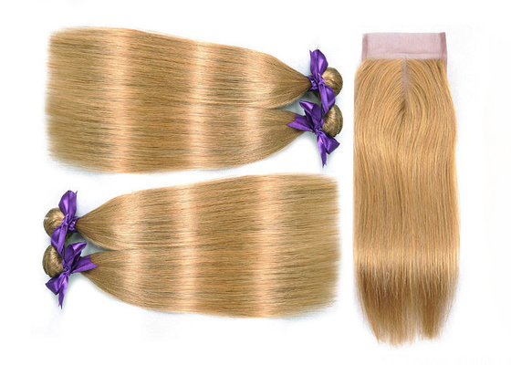 Nice Shine Straight Indian Hair Weave , Blonde Weave Human Hair Soft True To Length