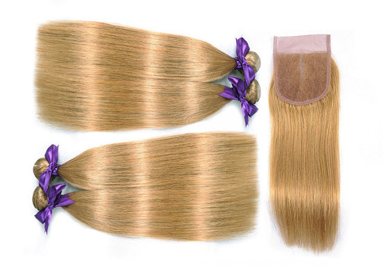 Unprocessed Remy Human Hair 4 Pcs 27 Color Blonde Straighr Hair Bundles With Closure