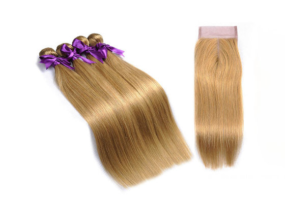 Healthy Peruvian Straight Hair Bundles With Closure 27 Color Medium Hair