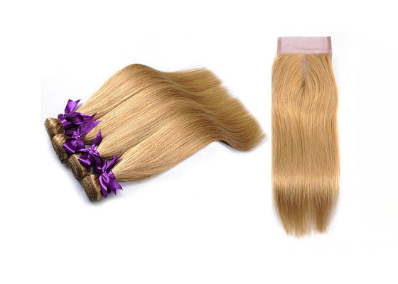 Healthy Peruvian Straight Hair Bundles With Closure 27 Color Medium Hair