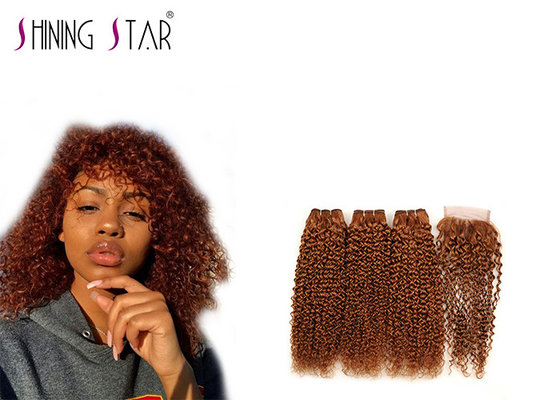 Gold Blonde 3 Bundles Kinky Curly Hair Weave With Closure 100% Original