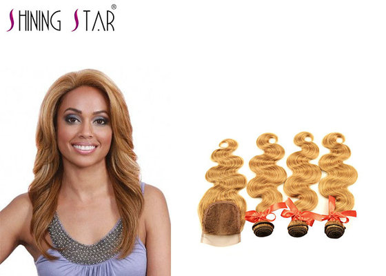 Gold Blonde Body Curly Indian Hair Bundles Weave No Tangle Shedding Color 27