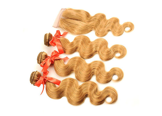 Gold Blonde Body Curly Indian Hair Bundles Weave No Tangle Shedding Color 27