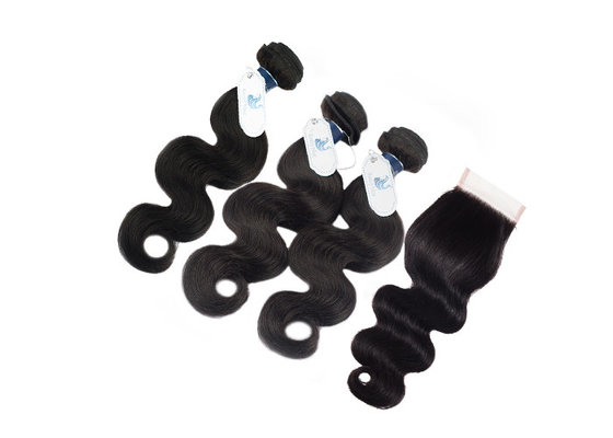 Black Unprocessed Virgin Indian Hair / 3 Pcs Indian Body Wave Bundles