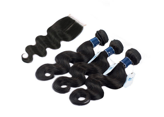 Black Unprocessed Virgin Indian Hair / 3 Pcs Indian Body Wave Bundles