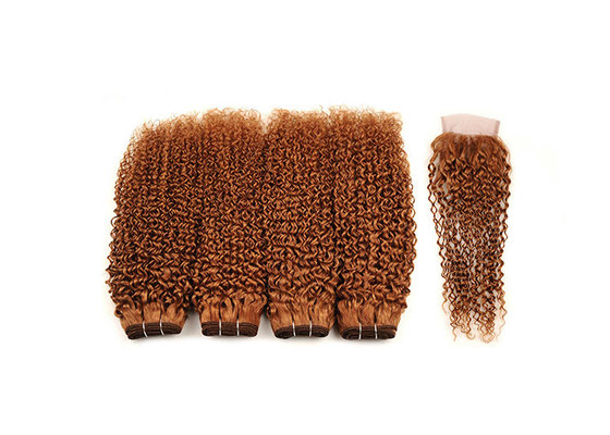 Healthy Kinky Curly Human Hair Weave With Closure Full Cuticle Aligned Process Color #30
