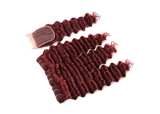 99j Deep Wave Indian Hair Bundles With Closure Machine Double Tight Weft
