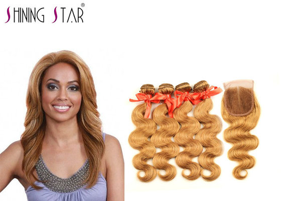 Human Hair 4 Bundles With Closure 27 Blonde Brazilian Straight Hair Weave