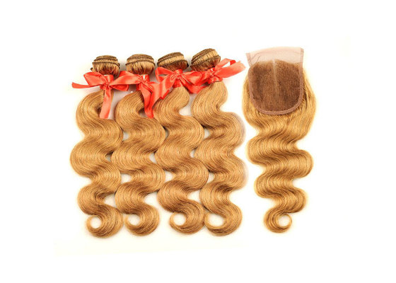 Human Hair 4 Bundles With Closure 27 Blonde Brazilian Straight Hair Weave