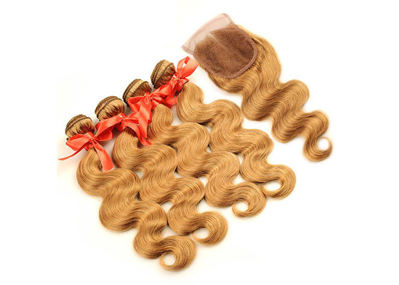 Human Hair 4 Bundles With Closure 27 Blonde Brazilian Straight Hair Weave