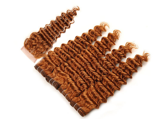 #30 Color Deep Wave Indian Hair Bundles With Lace Closure Non Bad Smell