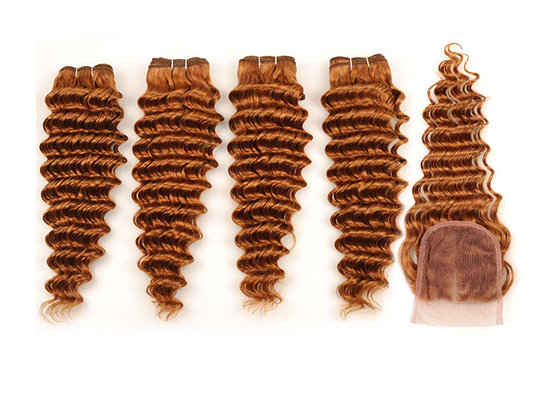 #30 Color Deep Wave Indian Hair Bundles With Lace Closure Non Bad Smell