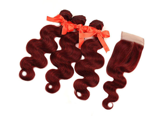 Virgin Human Hair Extensions 99J Burgundy Brazilian Body Wave Hair Bundles With Closure