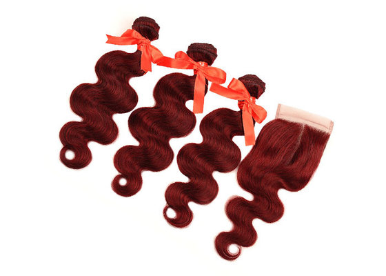 Virgin Human Hair Extensions 99J Burgundy Brazilian Body Wave Hair Bundles With Closure