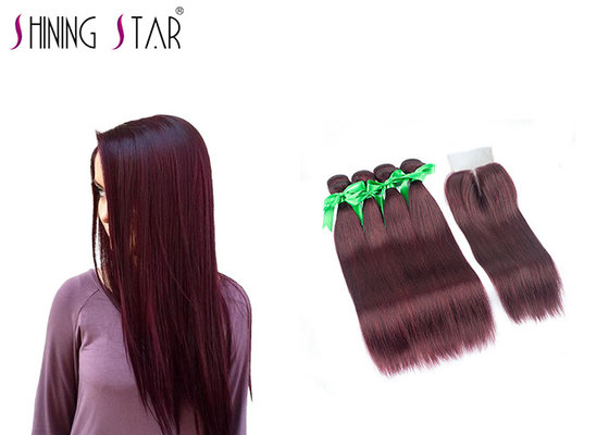 Tangle Free Peruvian Straight Human Hair / Remy Burgundy Human Hair Weave