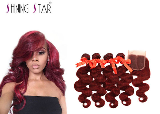 Unprocessed Virgin Brazilian Hair Bundles With Closure 4 Pcs Burgundy Human Hair