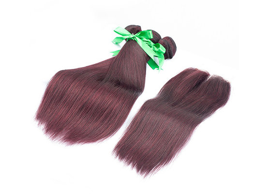 Burgundy Virgin Indian Remy Hair Bundles / Soft 3 Bundles Of Indian Hair